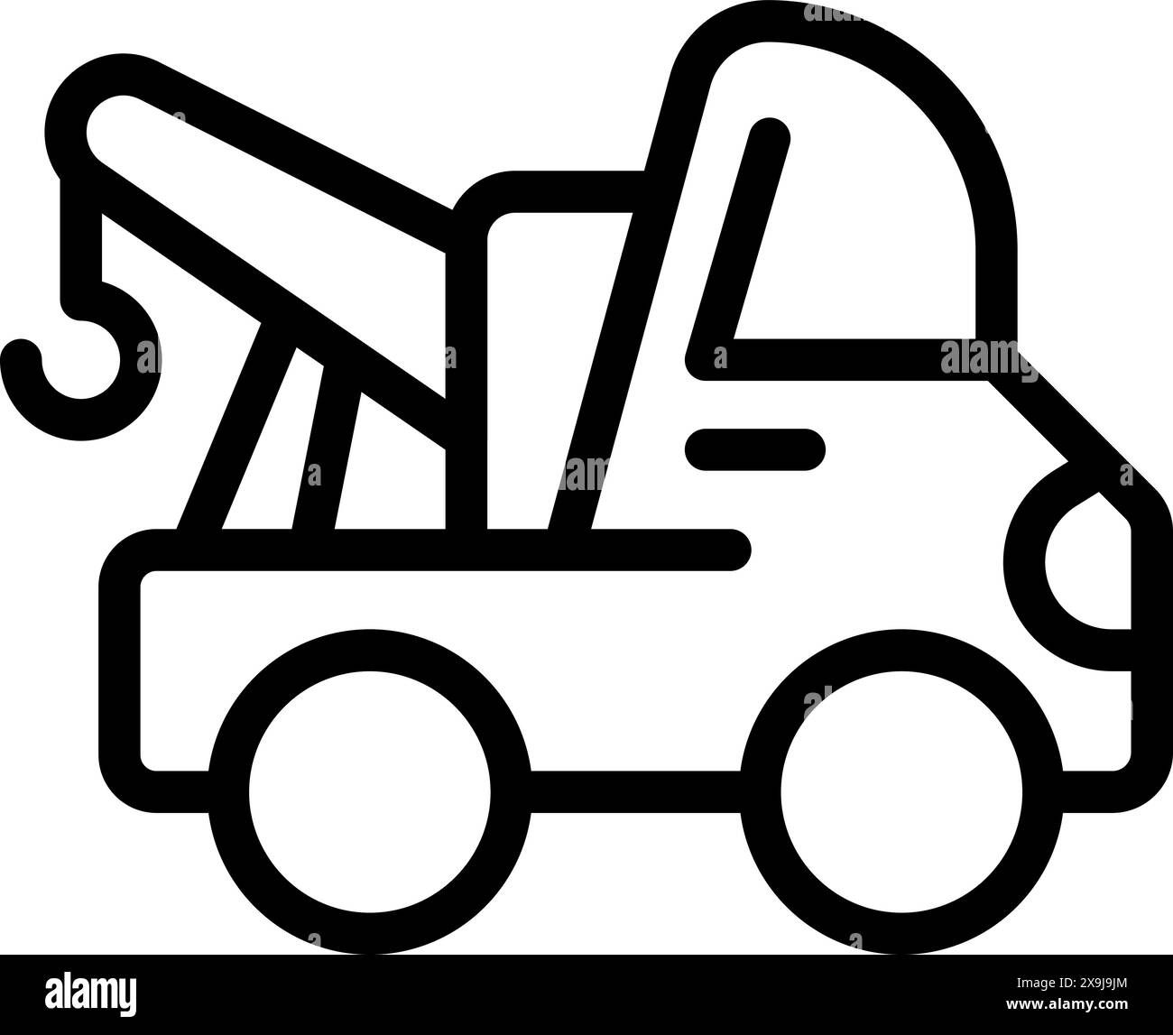 Black and white line art icon of a tow truck for roadside assistance ...