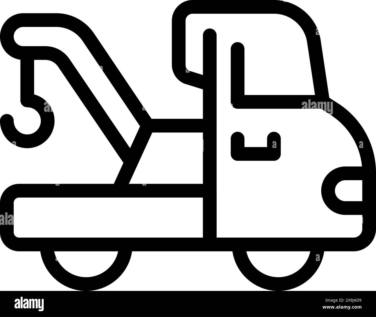 Black and white flatbed tow truck icon in simple line art vector ...