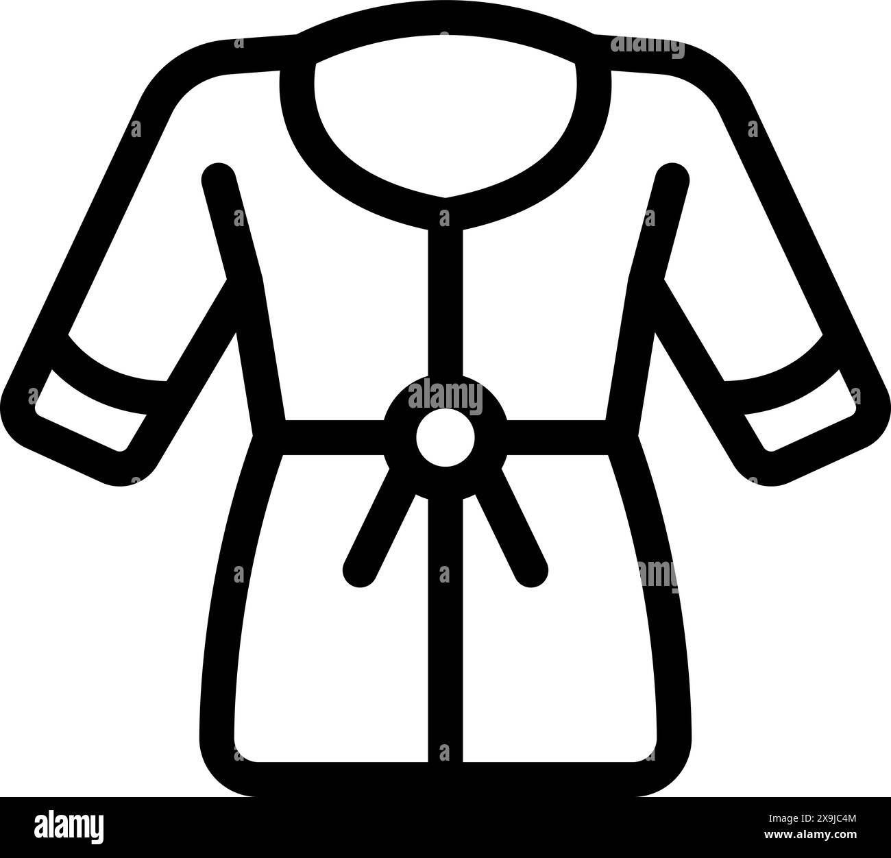 Simplistic line art illustration of a fashionable belted dress, ideal ...