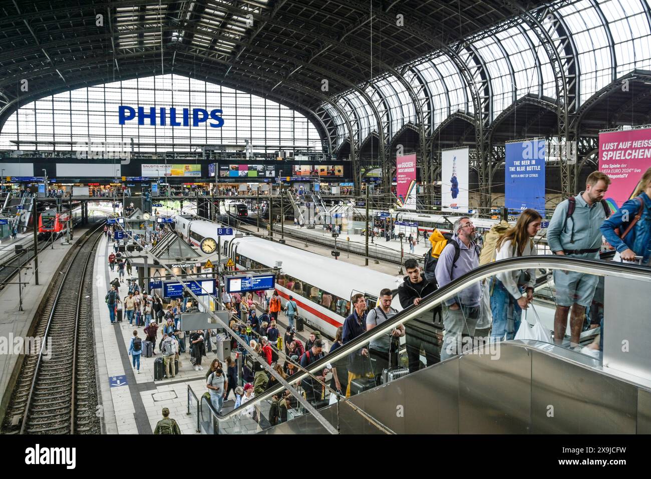 Zug, ICE, Passagiere, Bahnsteig, Bahnhofshalle, Hauptbahnhof, Hamburg ...