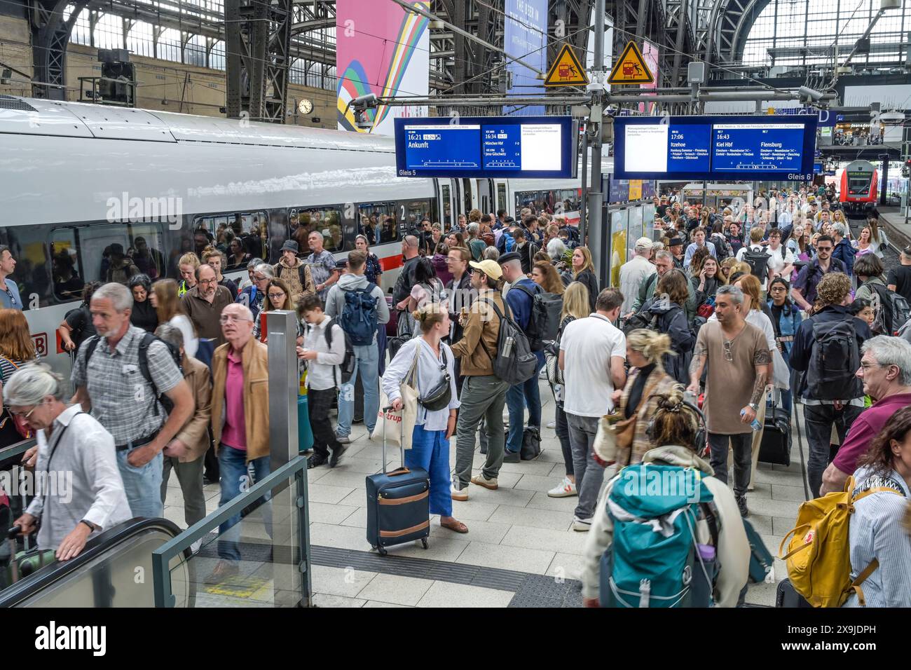Zug, ICE, Passagiere, Bahnsteig, Bahnhofshalle, Hauptbahnhof, Hamburg ...