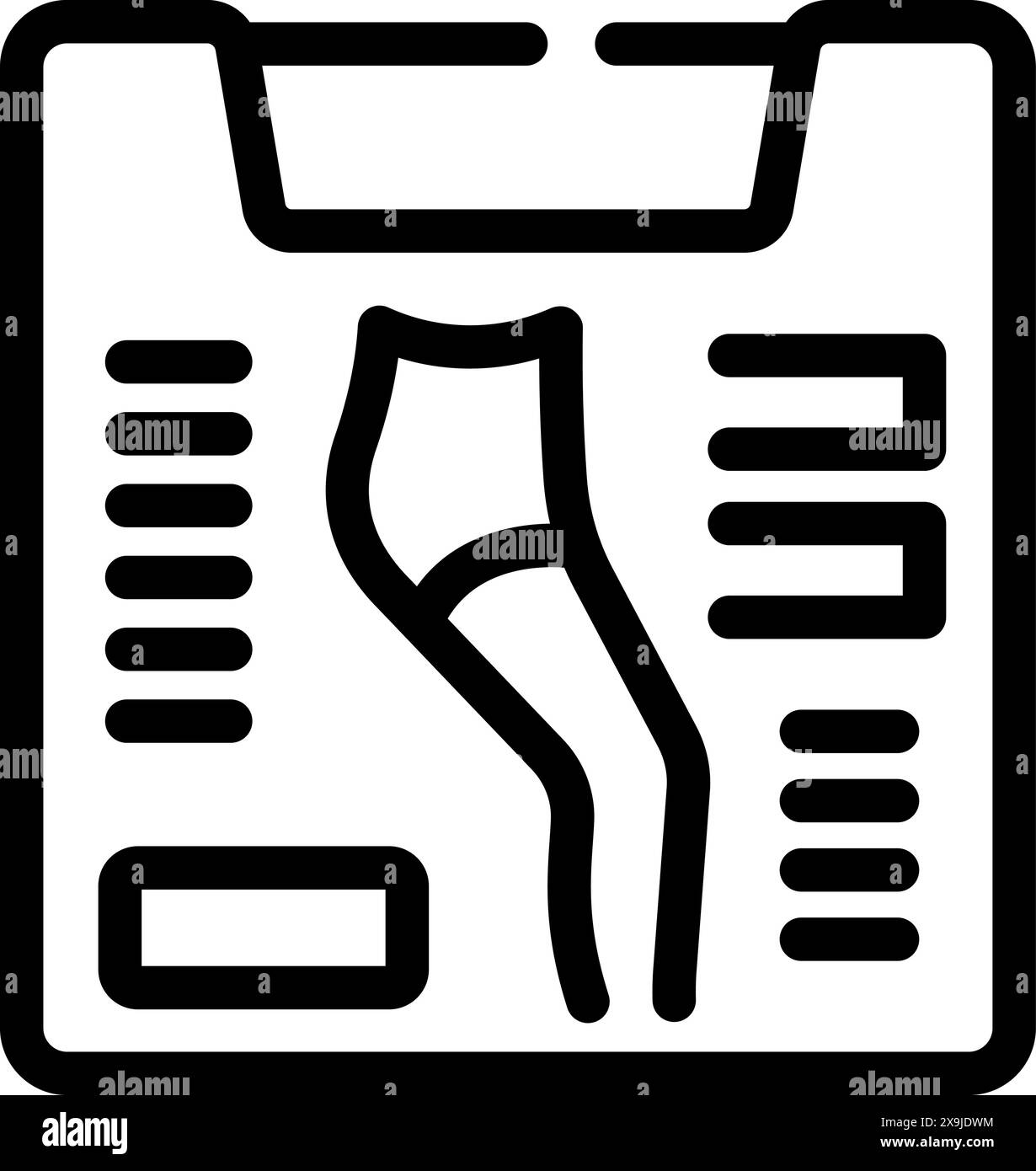 Black and white line art icon of a patient's knee injury report on a ...