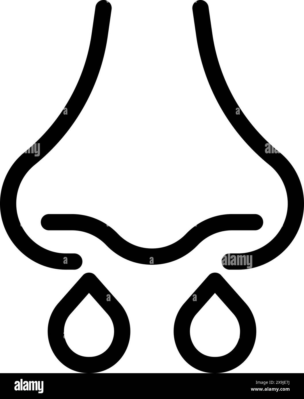 Simple line art icon representing a nose with allergy or cold symptoms ...