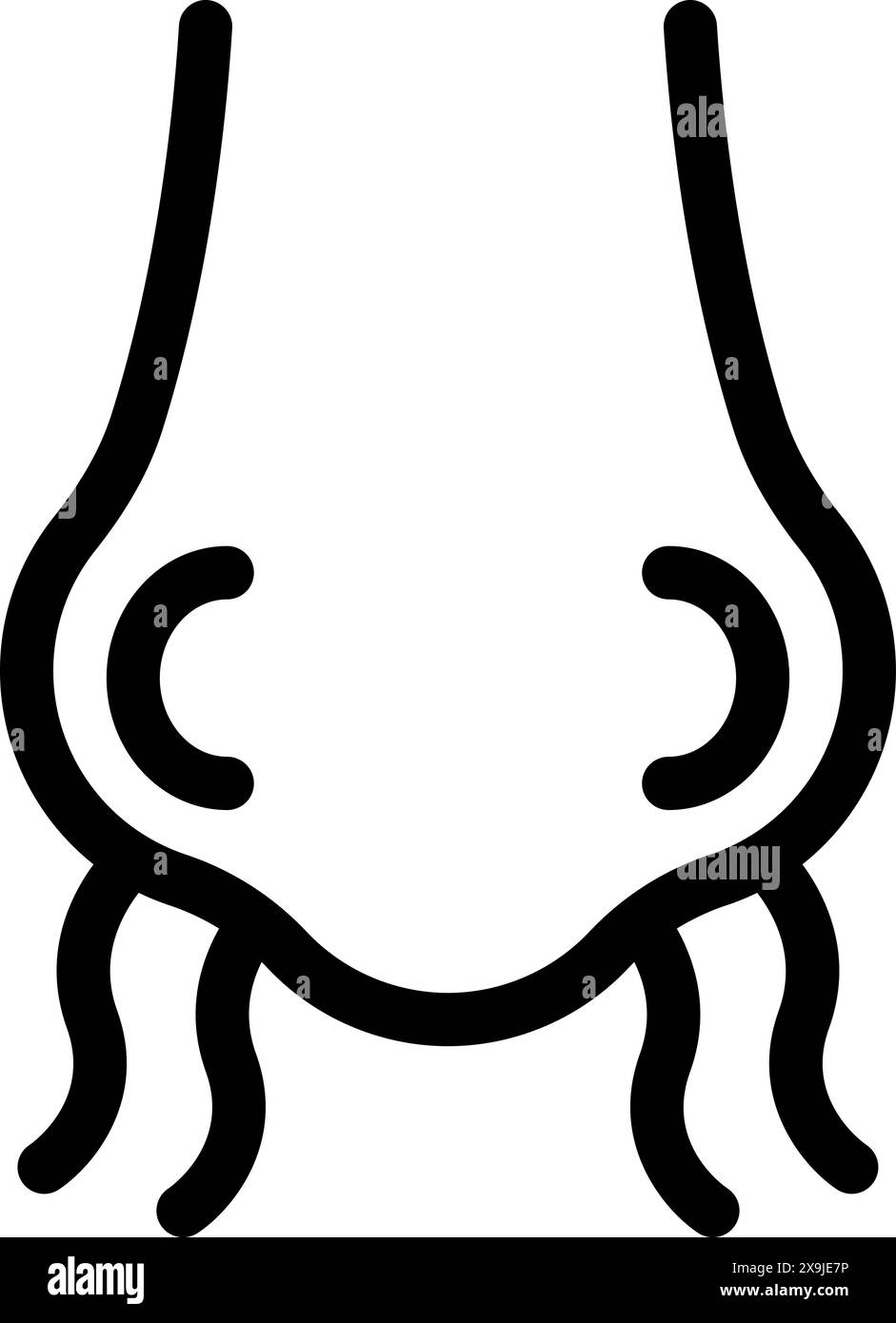 Simple black line drawing of a human nose, an icon for body parts or ...