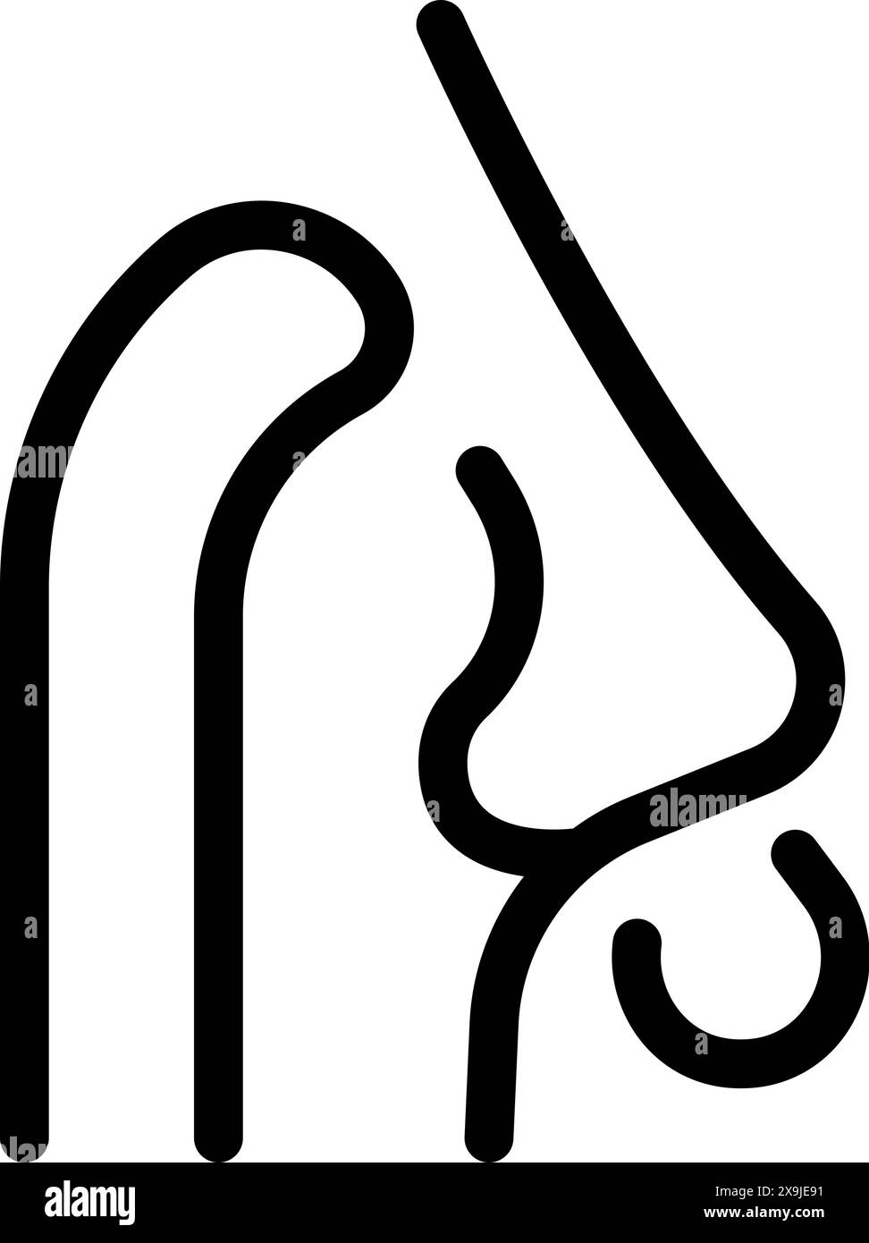Black and white vector illustration of a stylized human nose for icons ...