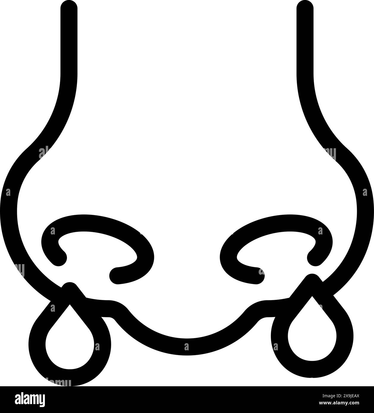 Simple line icon of a human nose with droplets, representing smell or ...