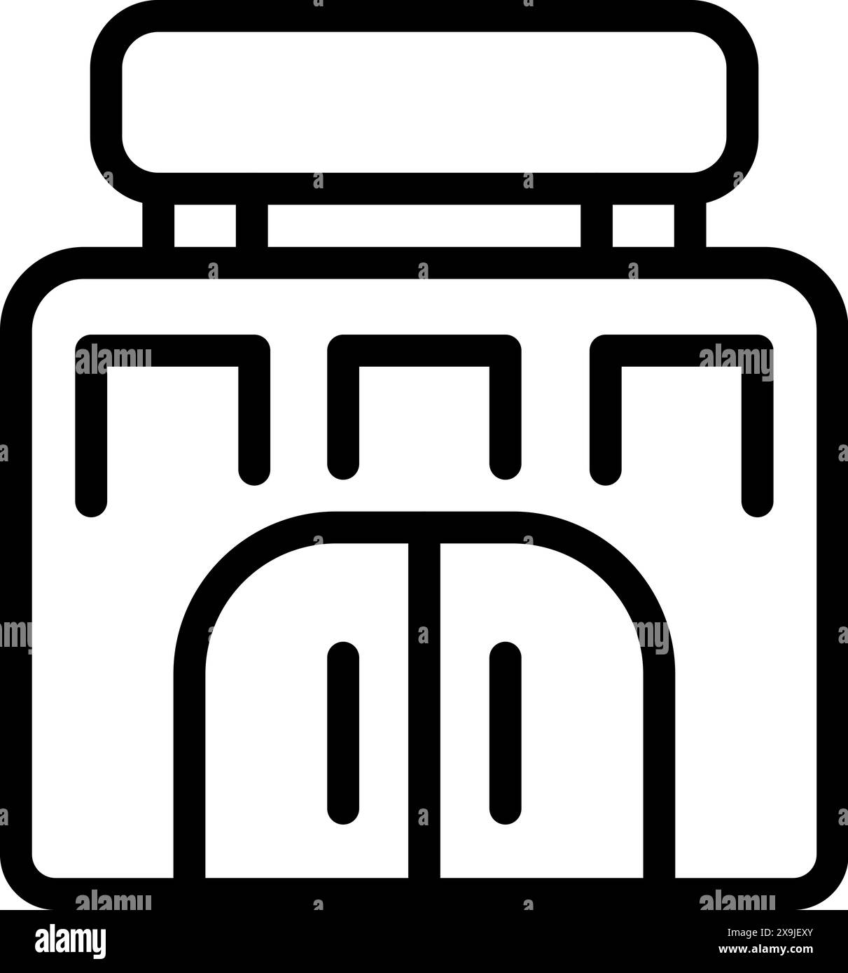 Simplified black line icon representing a storefront with a sign ...