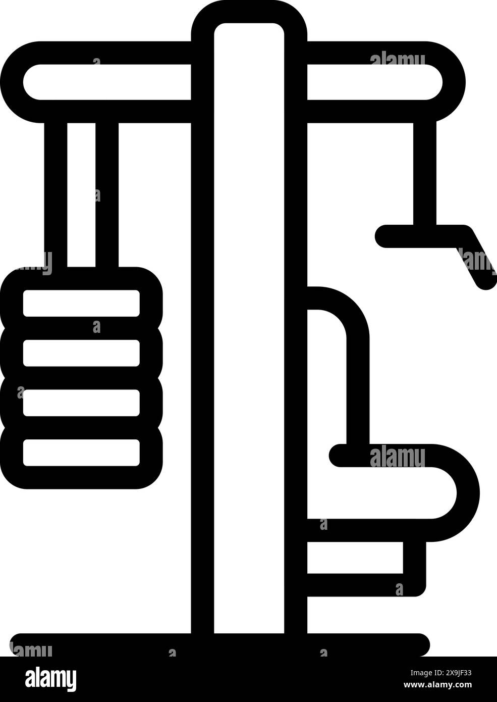 Simplified line art icon of a vertical dumbbell rack with weights, in a ...