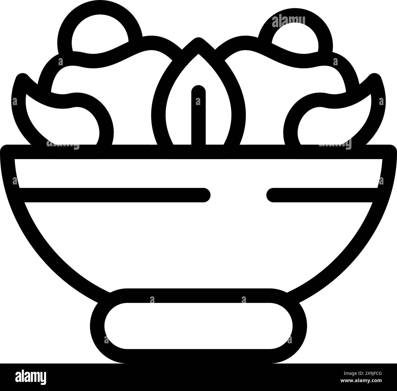 Simplified line art illustration of a salad bowl with leafy greens ...