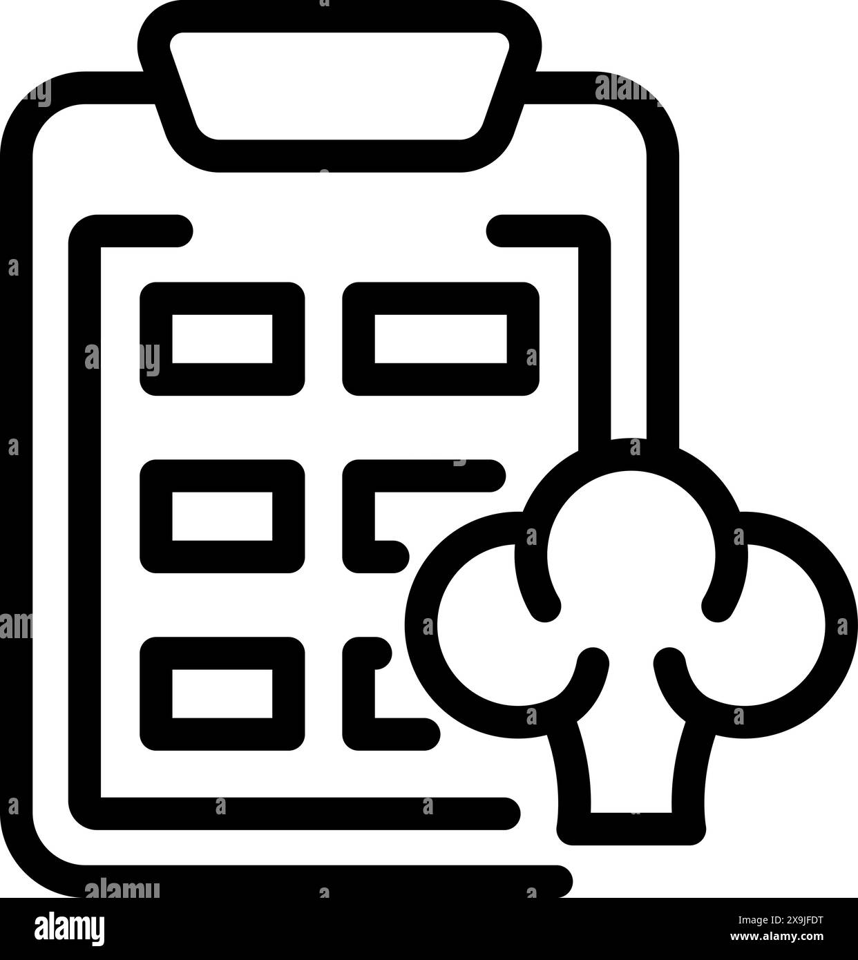 Healthy meal planning icon with broccoli and clipboard in line art ...
