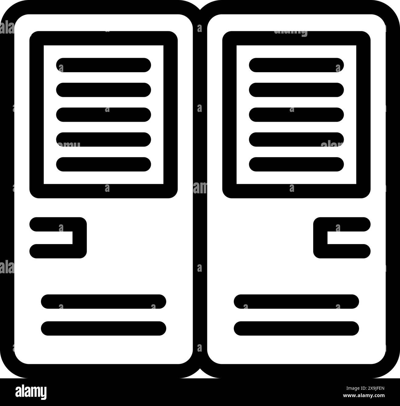 Vector icon illustration of an open book in a bold black and white ...