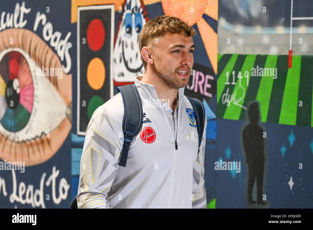 Sam Powell of Warrington Wolves arrives ahead of the Betfred Super ...