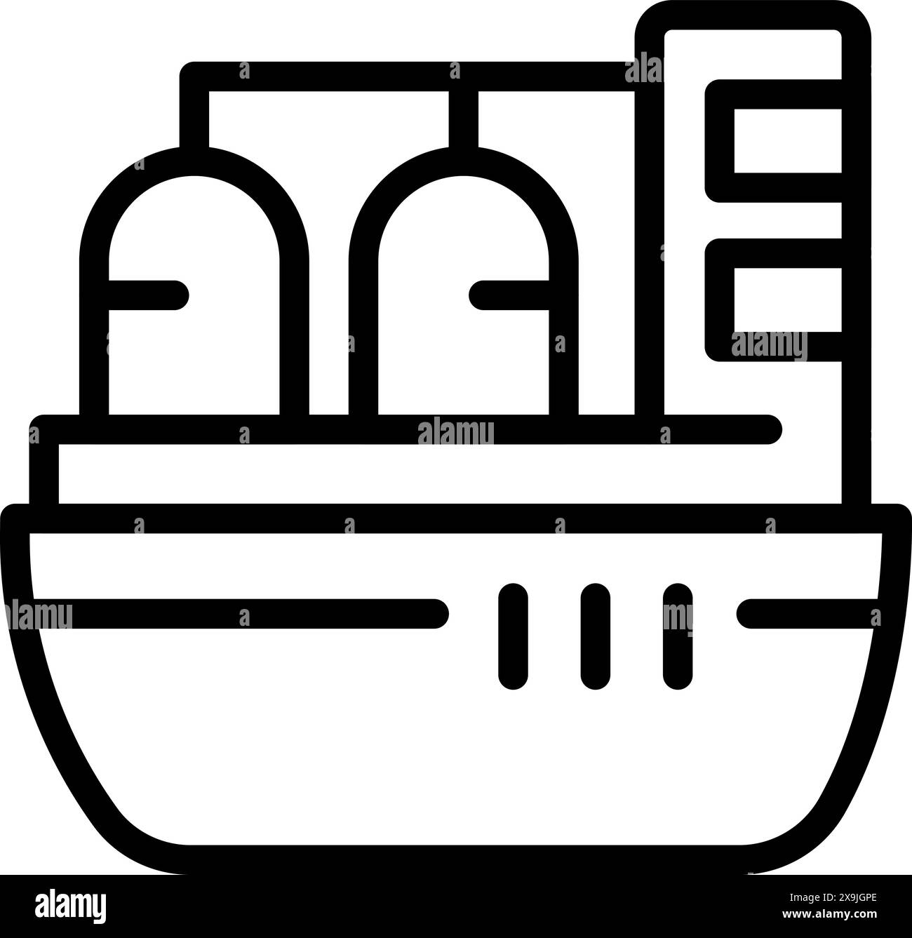 Simplified vector illustration of a cargo ship icon, in black and white ...
