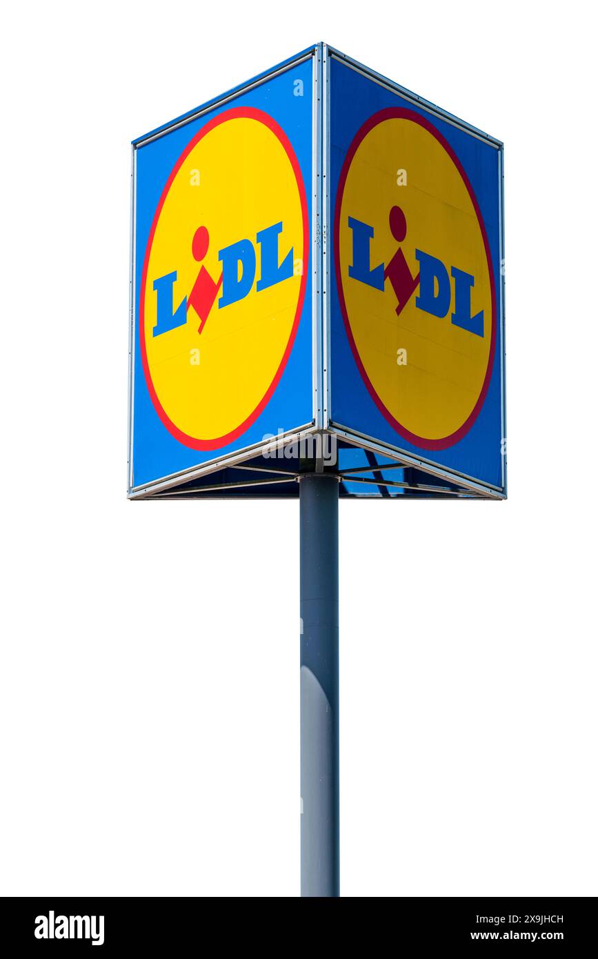 Firma Lidl Discounter Firmenschild und Werbeschild der Firma Lidl ...