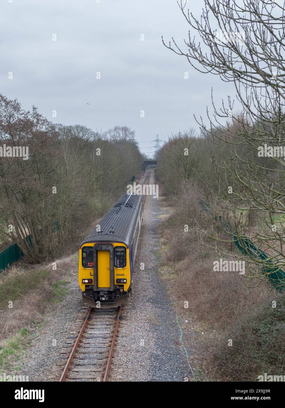 Northern Rail class 156 diesel train on the single track Heysham branch line with the one daily ...