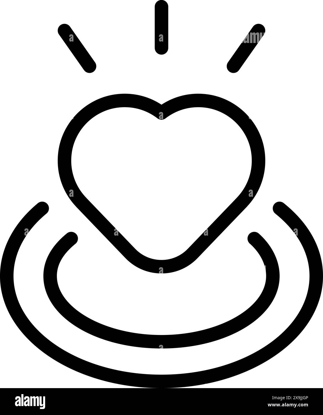 A simple black and white line art of a heart symbol with radiating ...