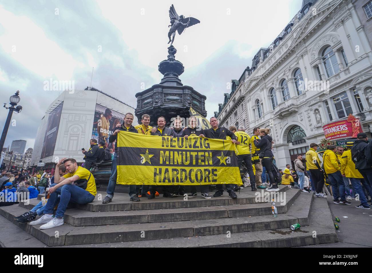 London, UK. 1 June 2024. Borussia Dortmund supporters celebrate in ...