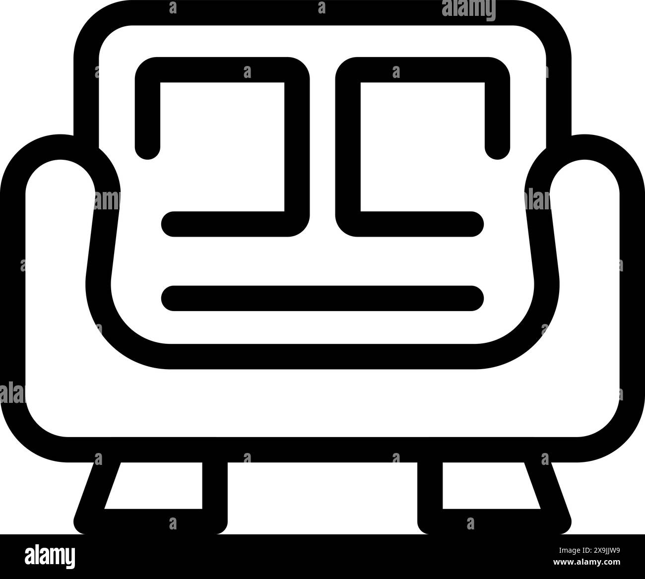 Black line art icon of a simple modern sofa representing furniture and ...