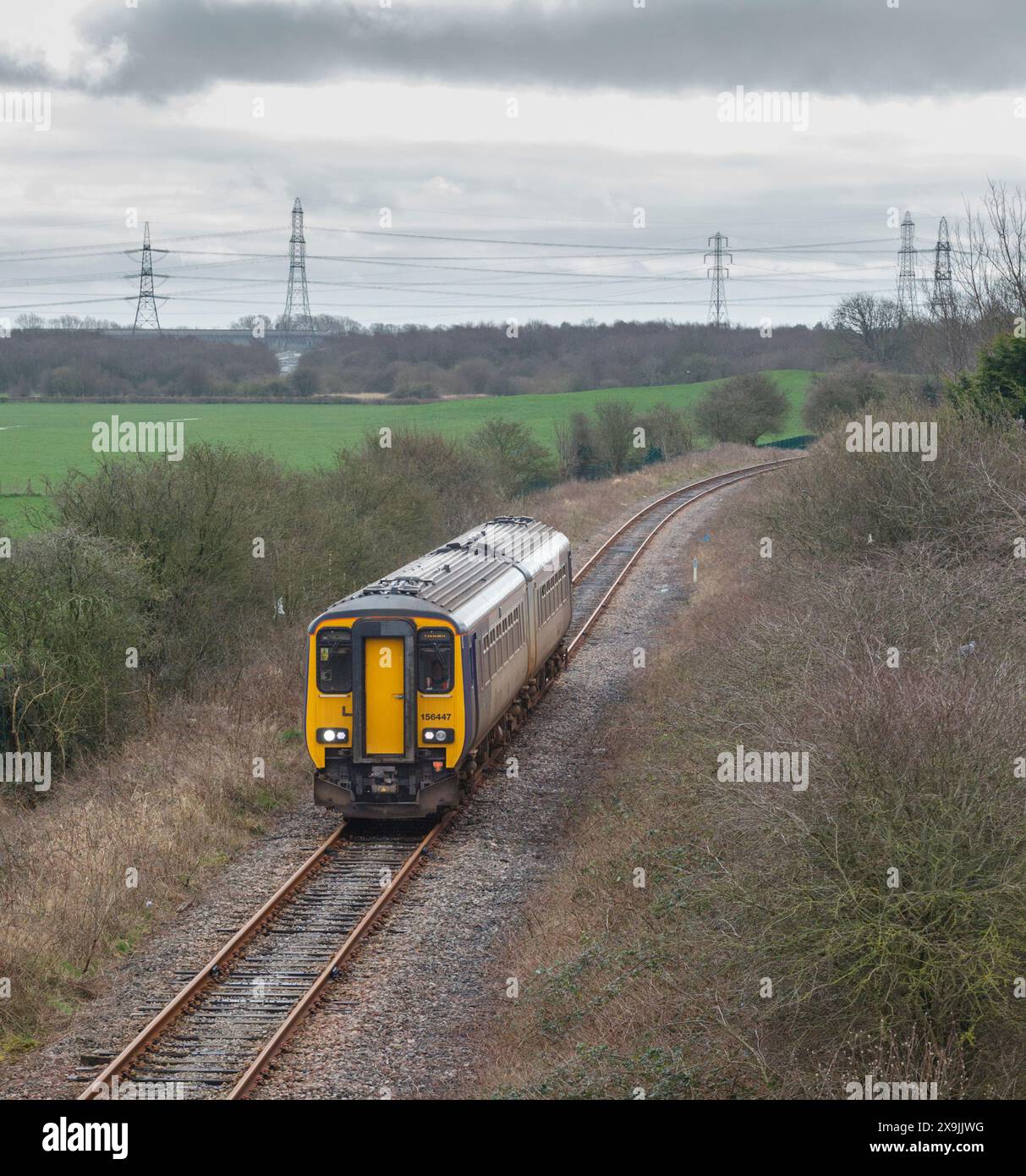 Northern Rail class 156 diesel train on the single track Heysham branch ...