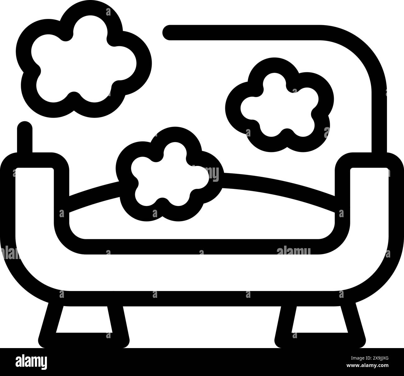 Comfortable modern sofa icon with minimalist black and white interior ...