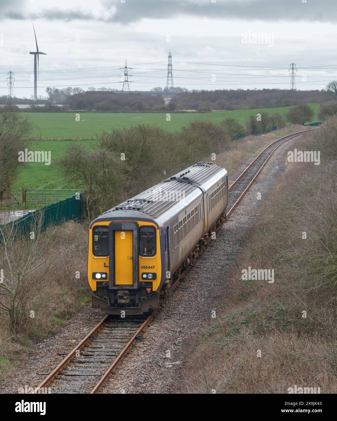 Northern Rail class 156 diesel train on the single track Heysham branch ...