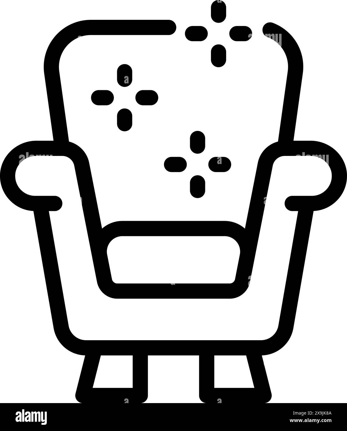 Black and white icon of a splattered armchair, depicting a messy or ...