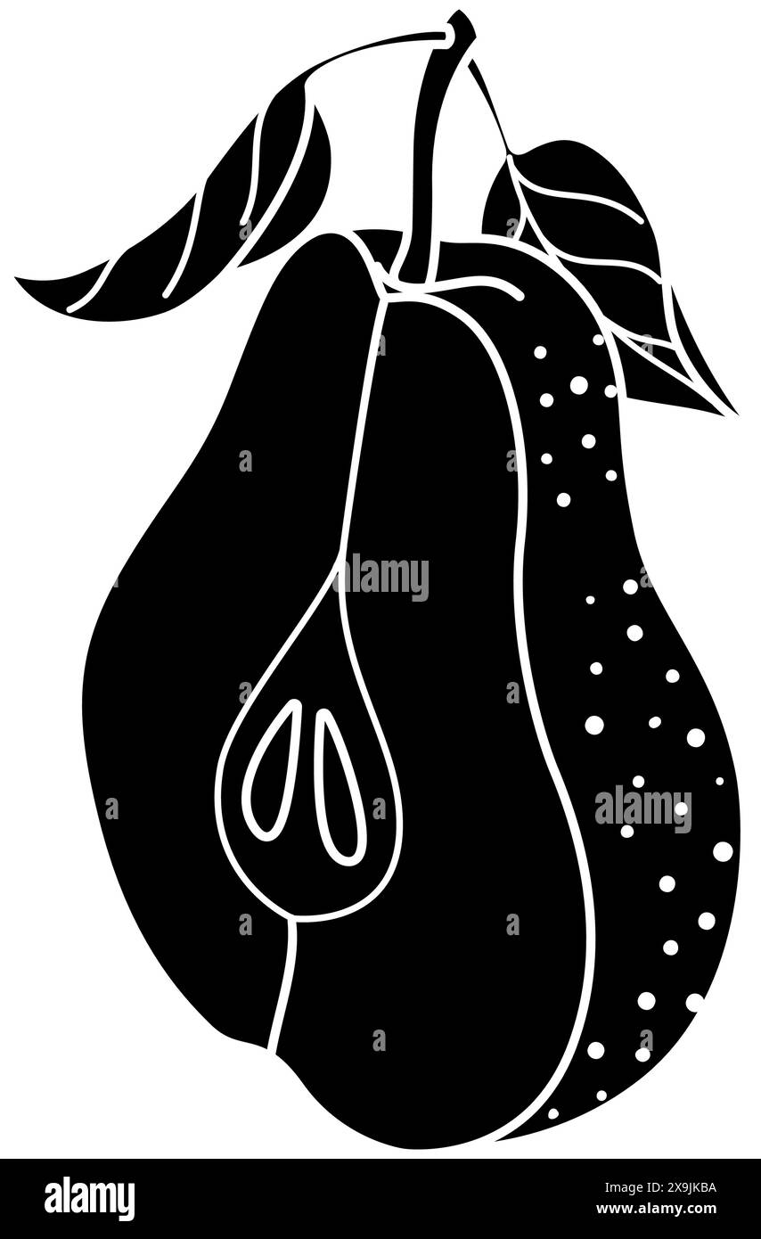 Pear silhouette icon. Minimalistic simple fruit element. Sliced black ...