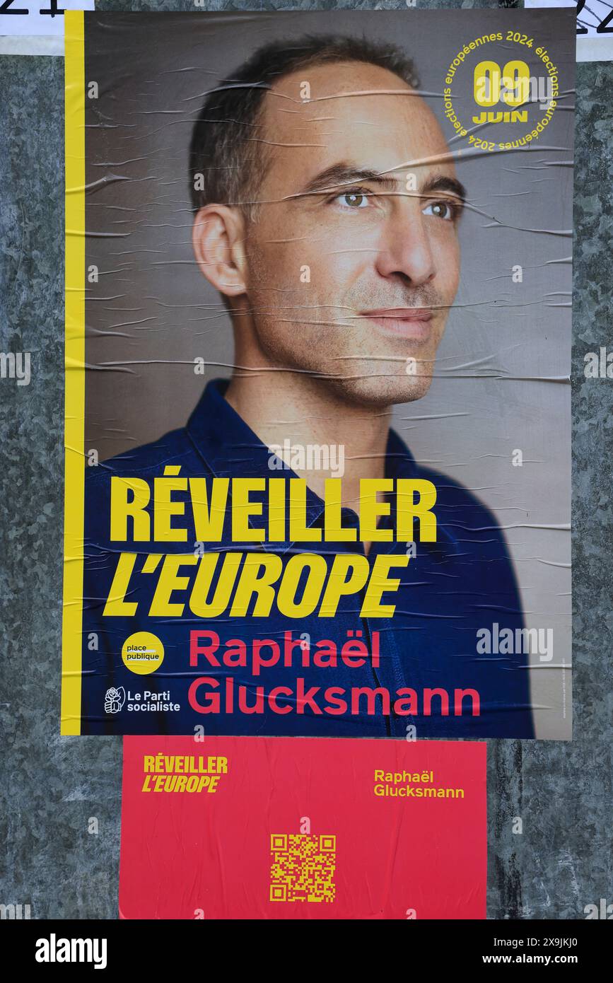 France, Nouvelle Aquitaine. June 1, 2024. Putting up election posters ...