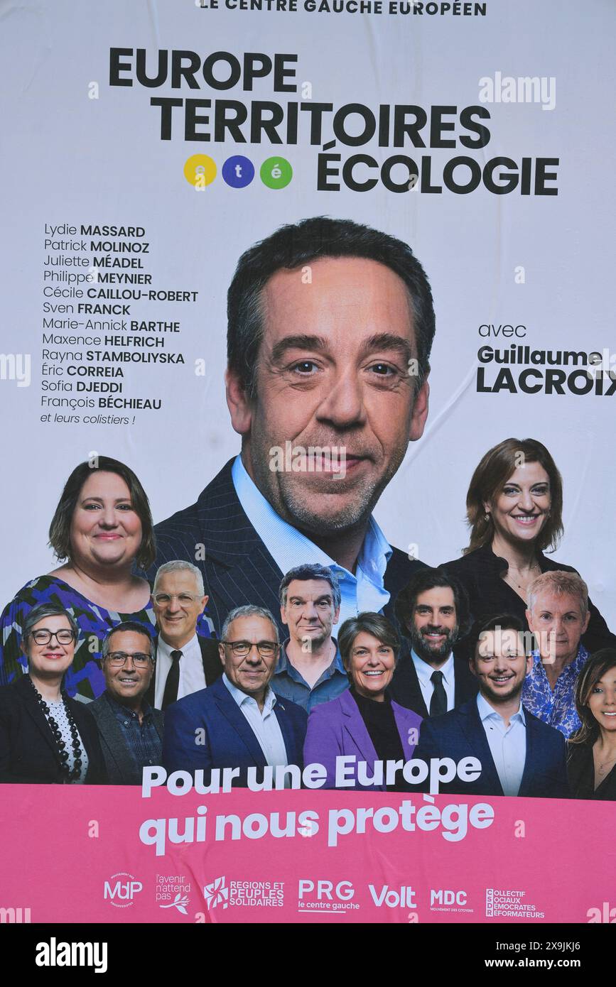 France, Nouvelle Aquitaine. June 1, 2024. Putting up election posters ...