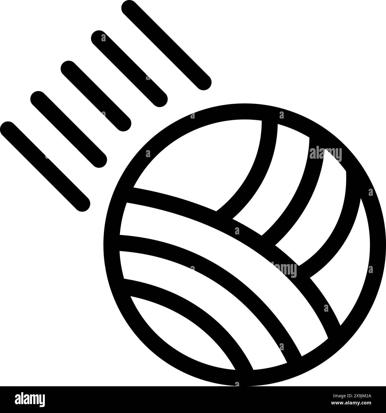 A black and white graphic of a volleyball with dynamic motion lines ...