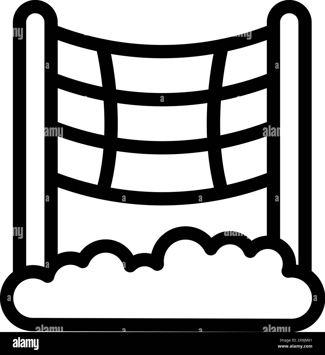 Simple black and white cartoon volleyball net illustration in line art ...