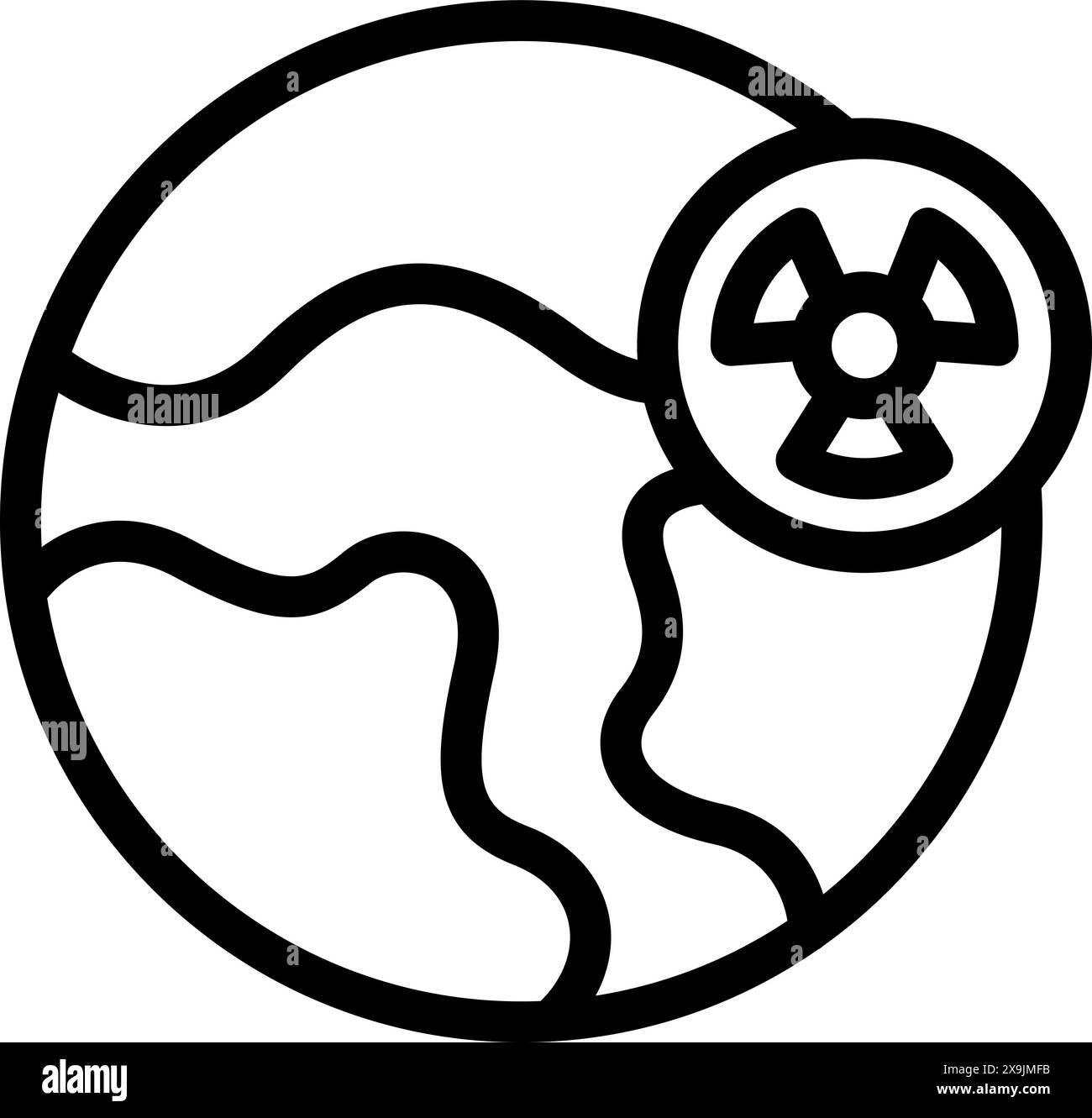 Stylized black and white icon representing a globe with a radiation ...