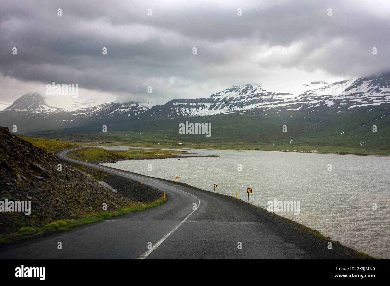 Very dangerous winding downhill road in Iceland with a slight motion ...