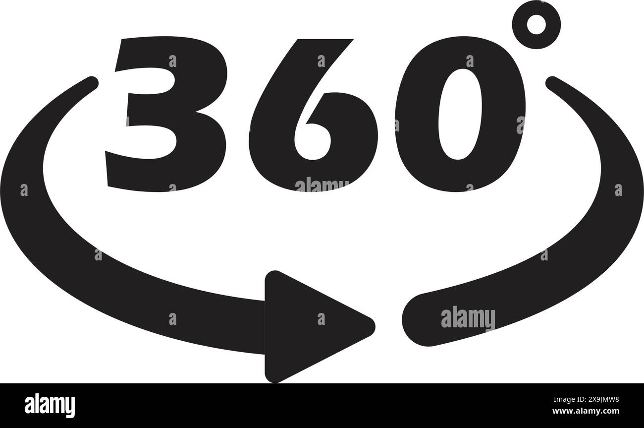 360 degrees icon in flat style. Rotate symbol vector illustration on ...