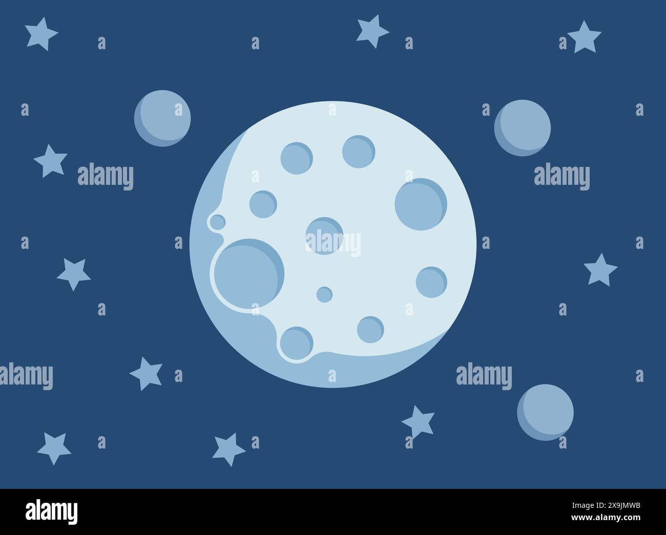 Full moon night icon in flat style. Lunar landscape vector illustration ...