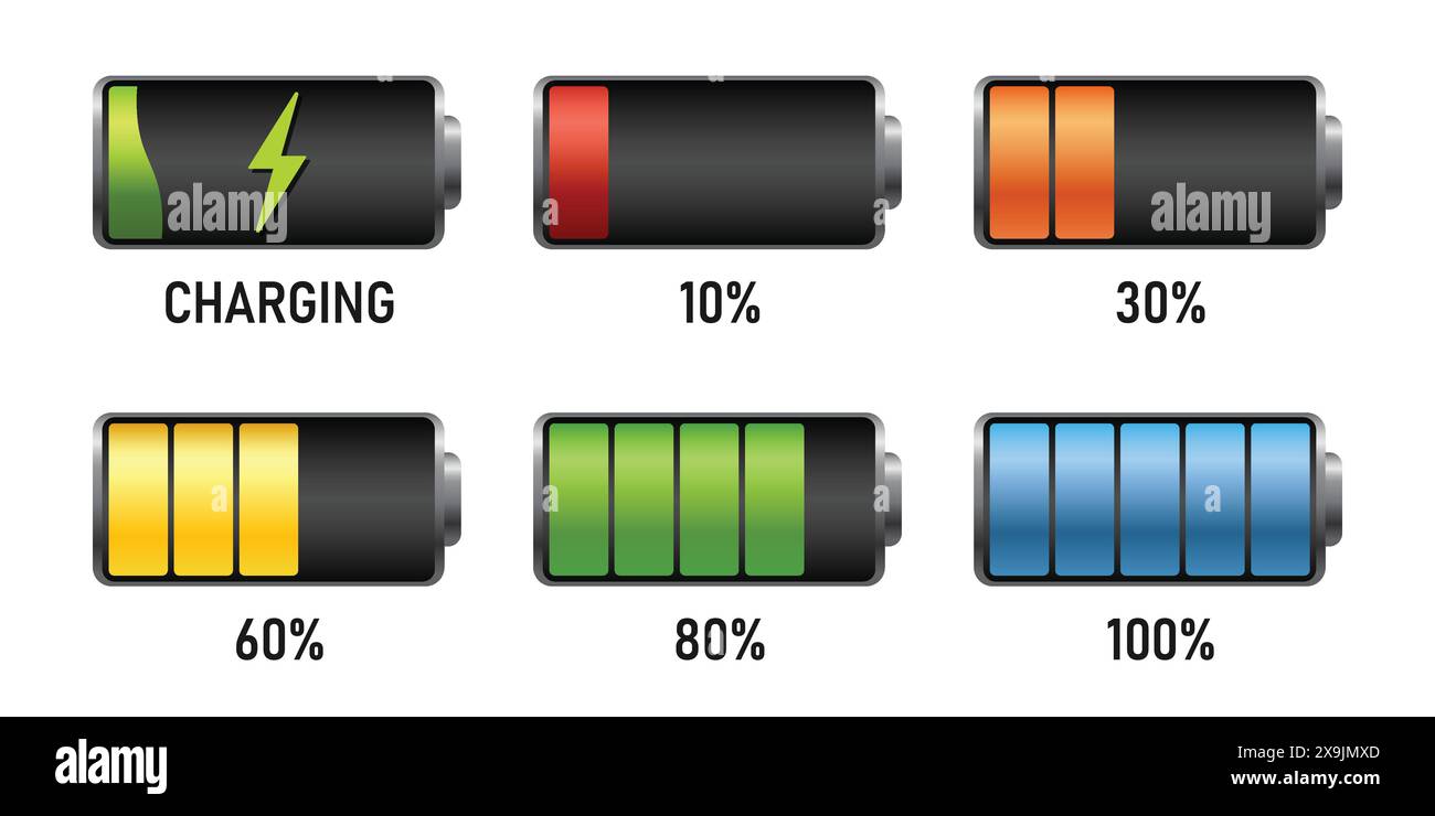 Realistic alkaline battery set icon in flat style. Different size ...