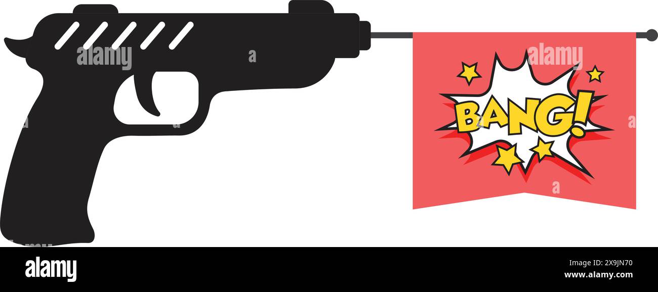 Pistol gun with bang text icon in flat style. Firearm symbol vector ...