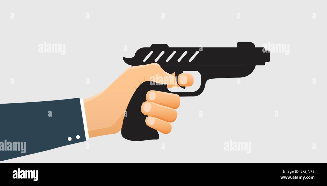 Hand holding pistol gun icon in flat style. Firearm symbol vector ...