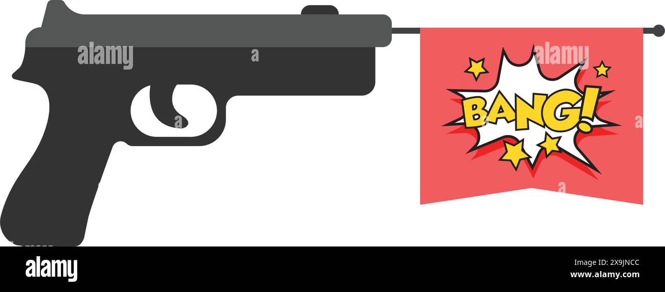 Pistol gun with bang text icon in flat style. Firearm symbol vector ...