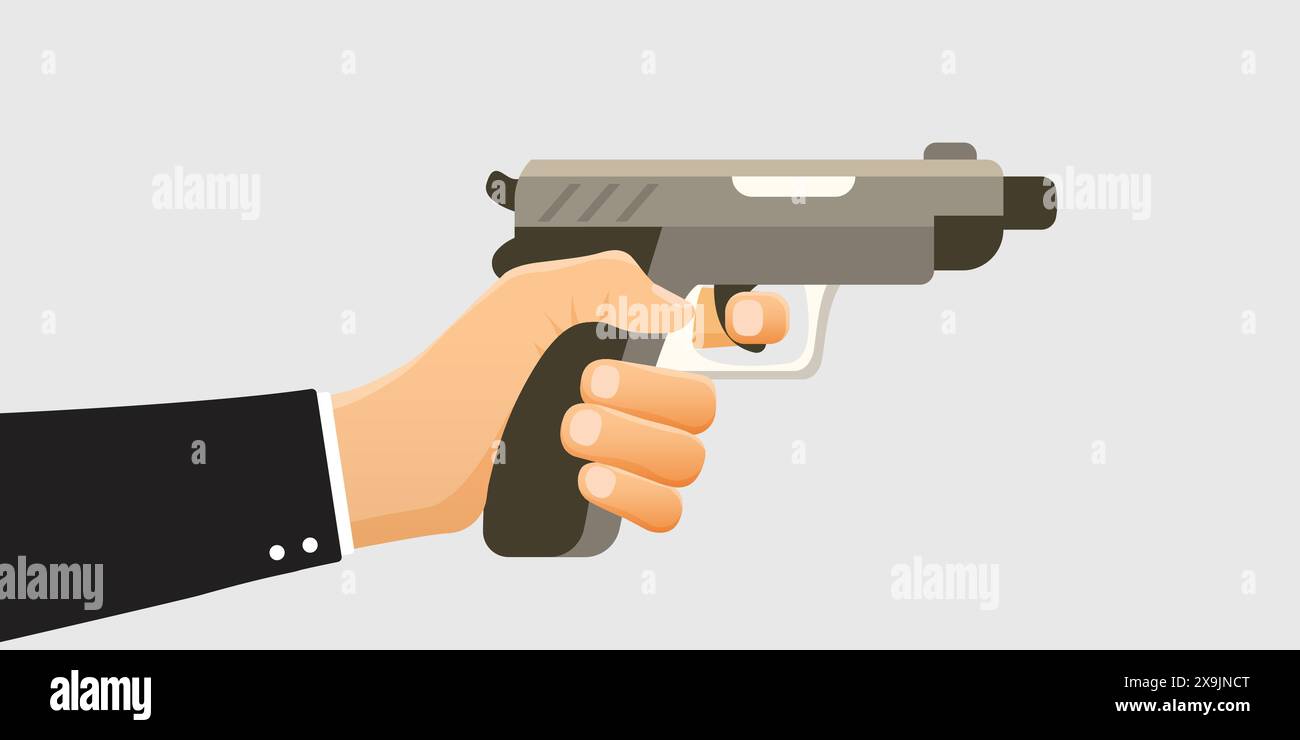 Hand holding pistol gun icon in flat style. Firearm symbol vector ...