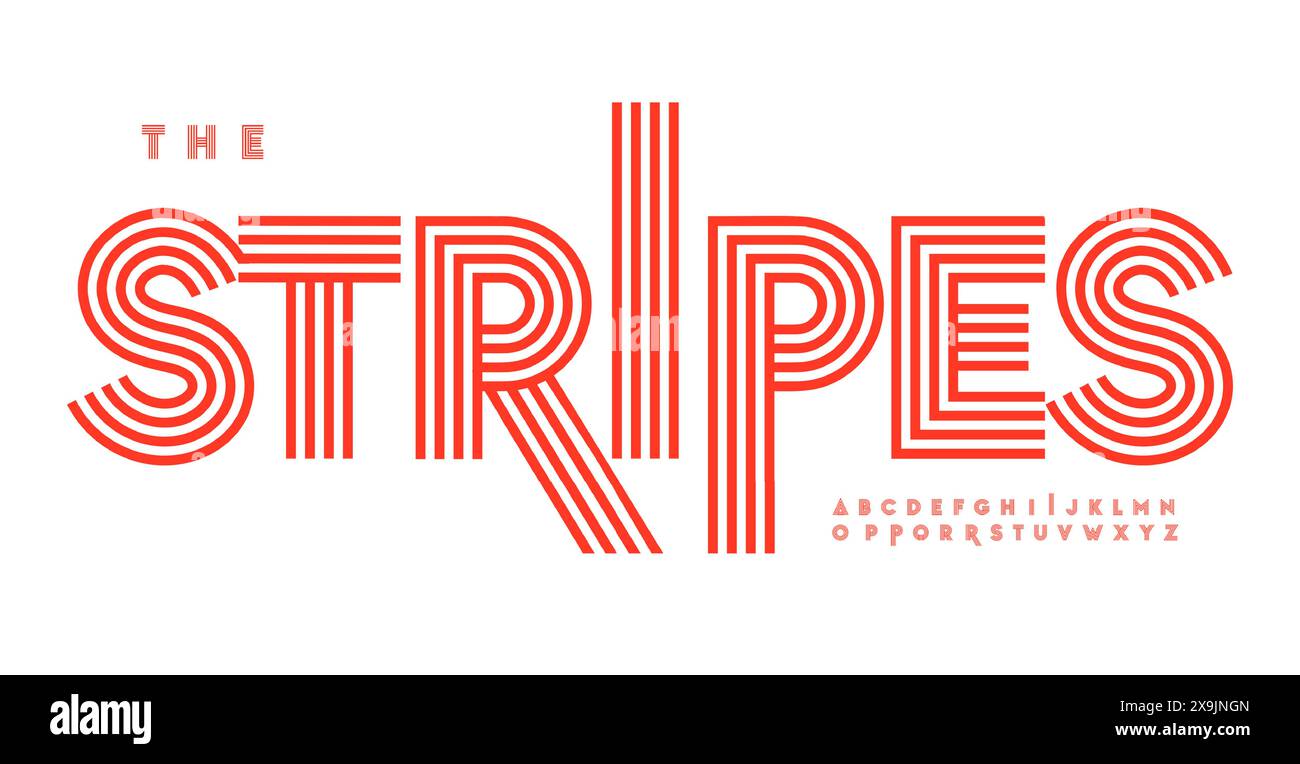 Striped retro alphabet, linear geometric pattern letters design, outline bauhaus font for modern ...
