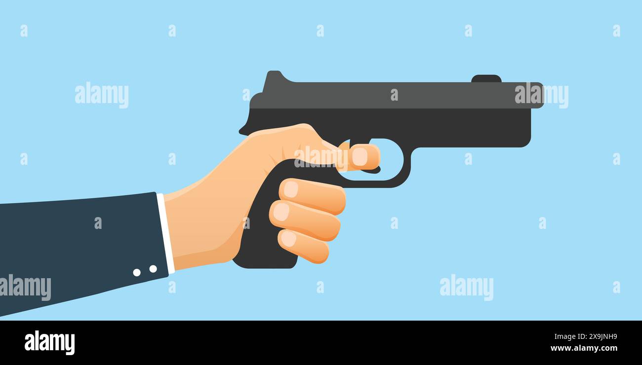Hand holding pistol gun icon in flat style. Firearm symbol vector ...