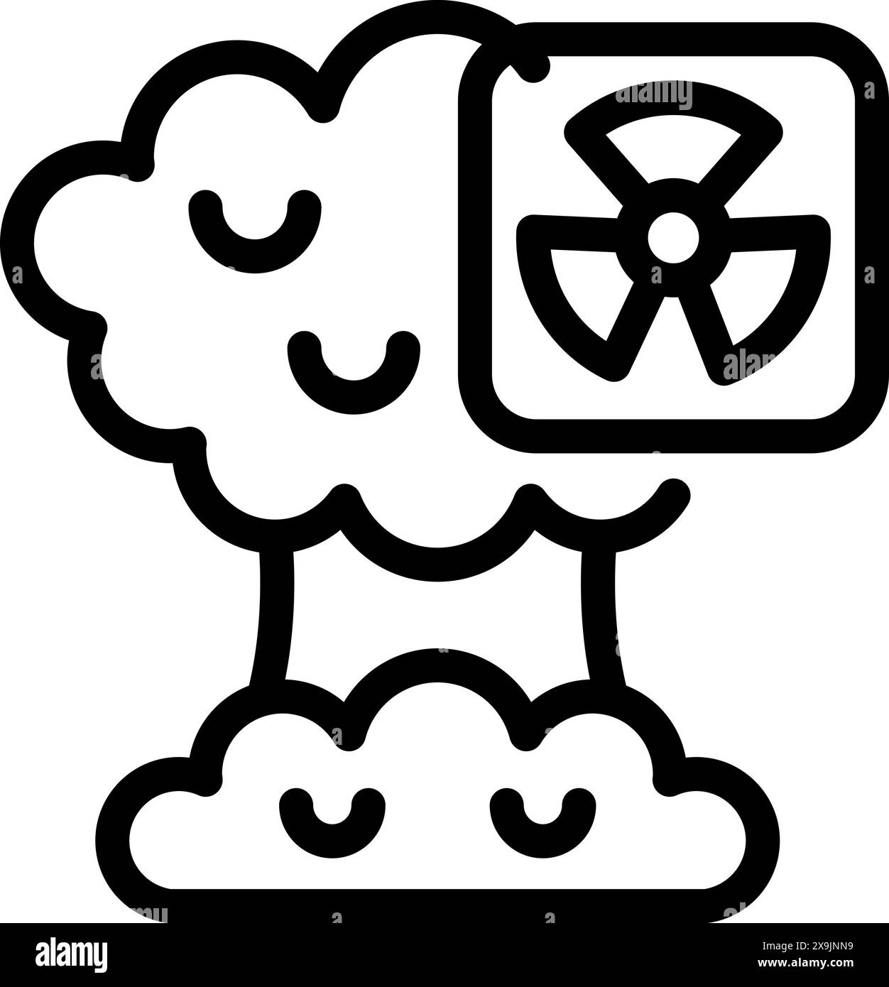 Happy cartoon icon of a nuclear power plant with smoke and radiation ...