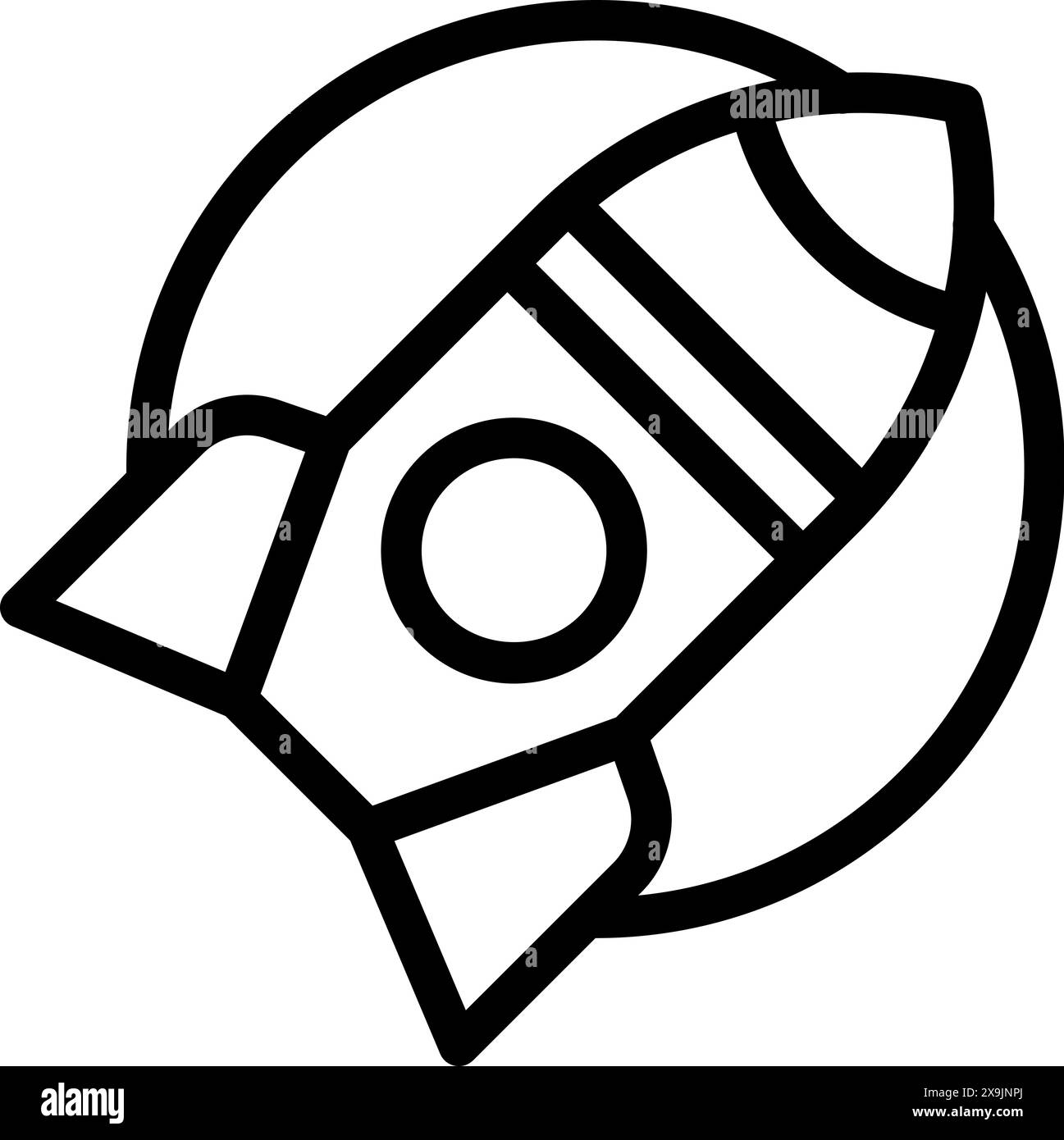 Simplified line art illustration of a rocket for logos and design ...