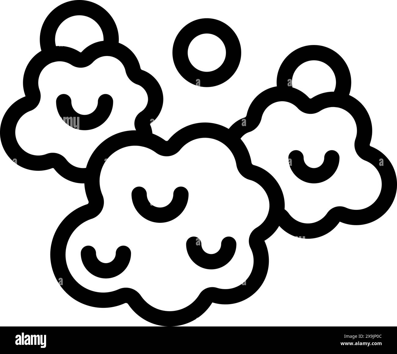 Minimalist line art depicting fluffy clouds with a cheerful sun, in ...