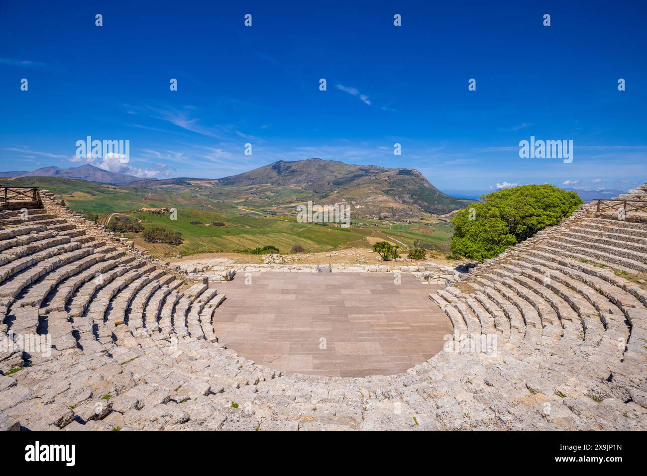 The ancient Greek Theater at Segesta Archaeological Park, Sicily Stock ...