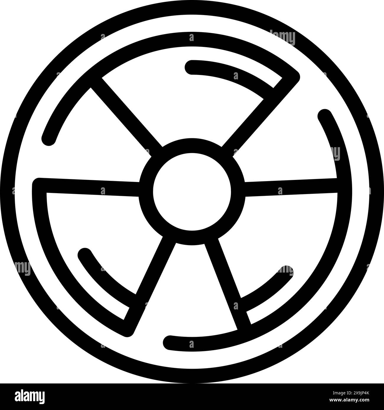 Simplified line art icon of a radiation symbol in black and white ...