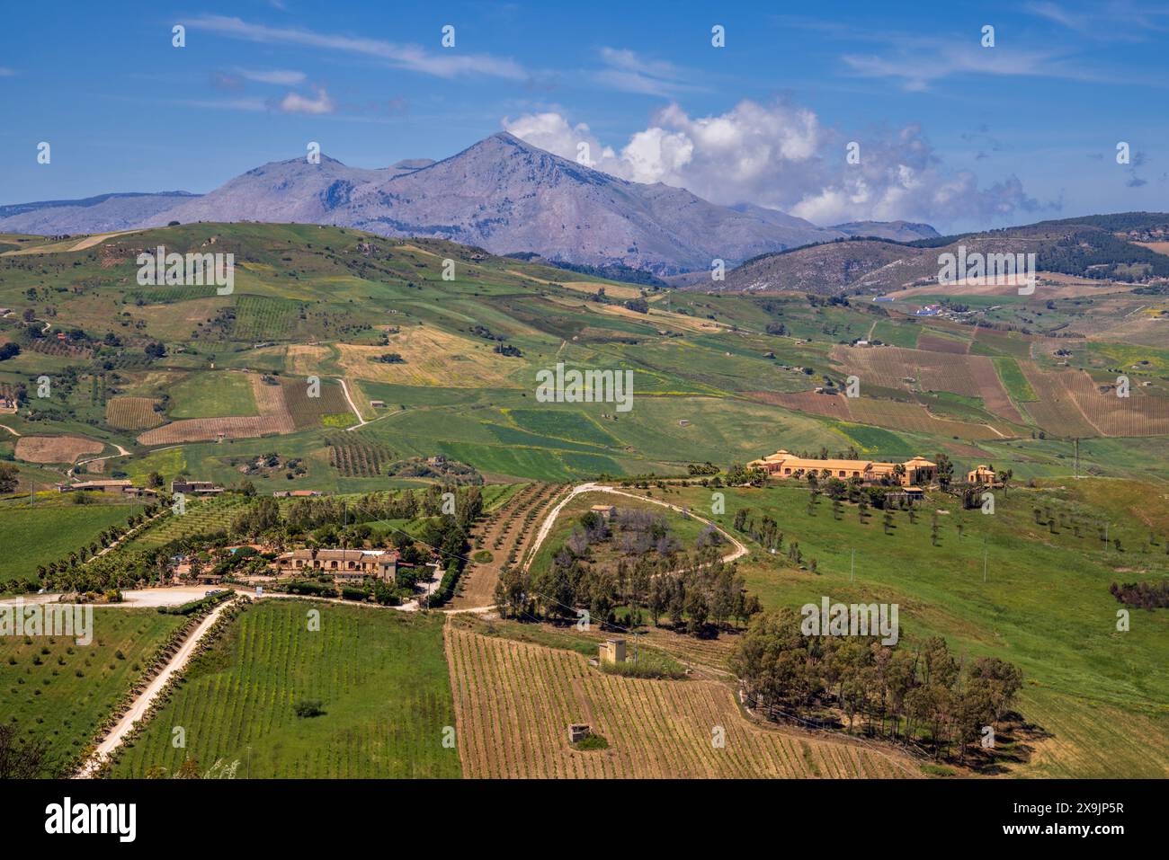 The landscape from the Archaeological park at Segesta, Sicily Stock ...