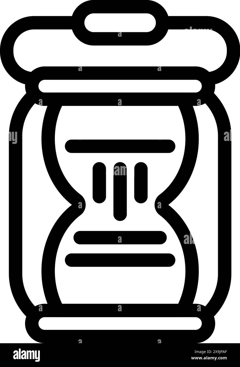 Black line illustration of an hourglass representing time management ...