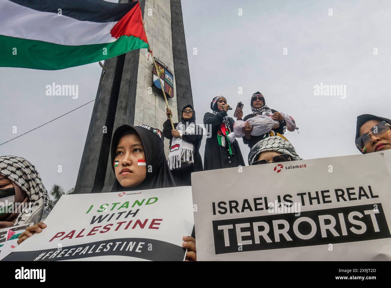 Pro-Palestinian protesters in Bogor, West Java, Indonesia, stage an ...